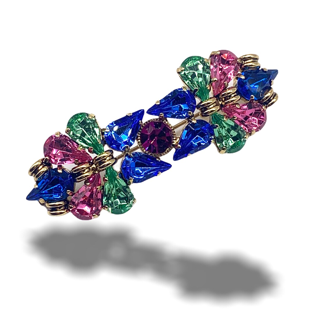 Dynamic and Colorful Vintage Brooch Featuring Drop Shaped Stone ...