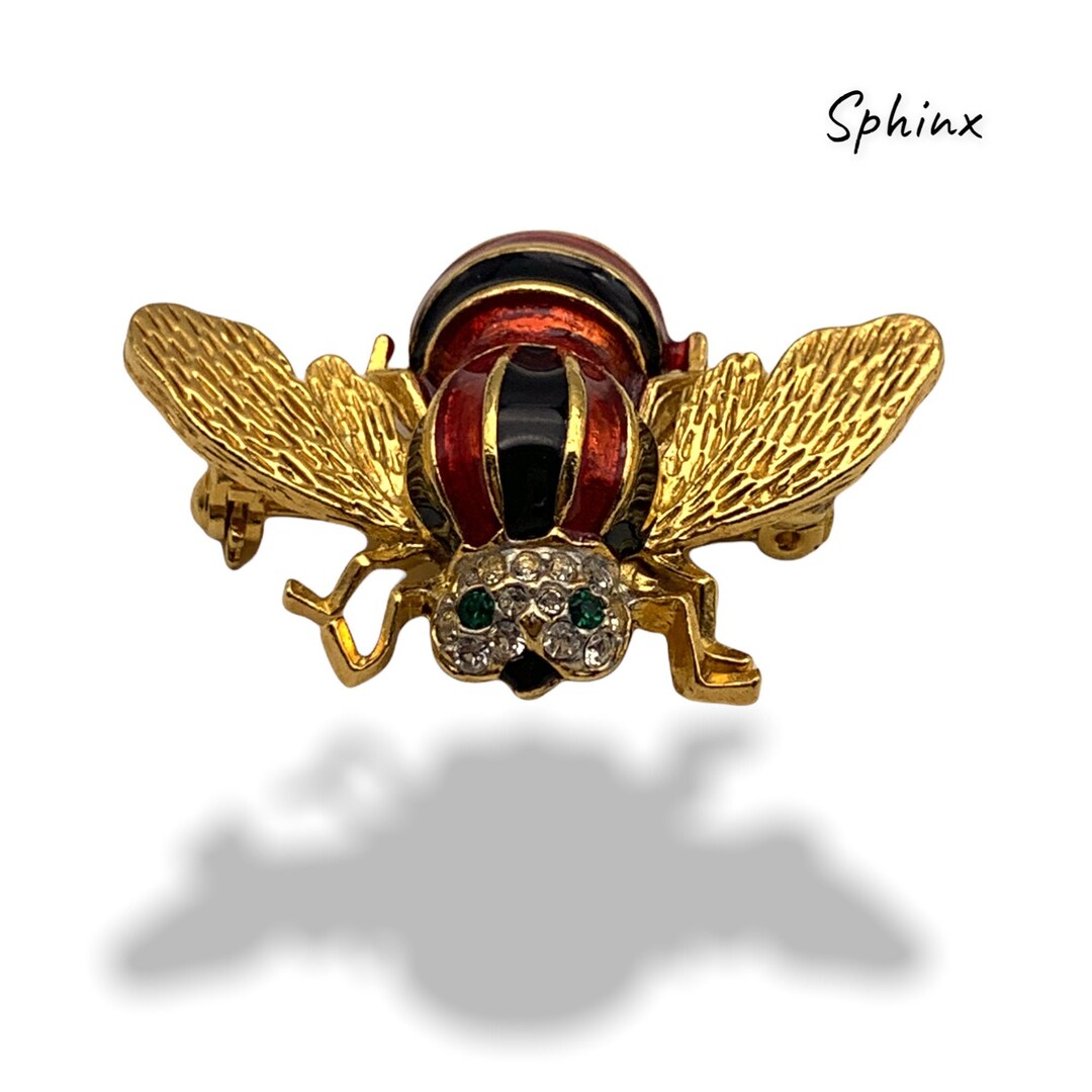 Lovely Figural Fly/moth/bee/insect Brooch With Shiny Black and Red ...