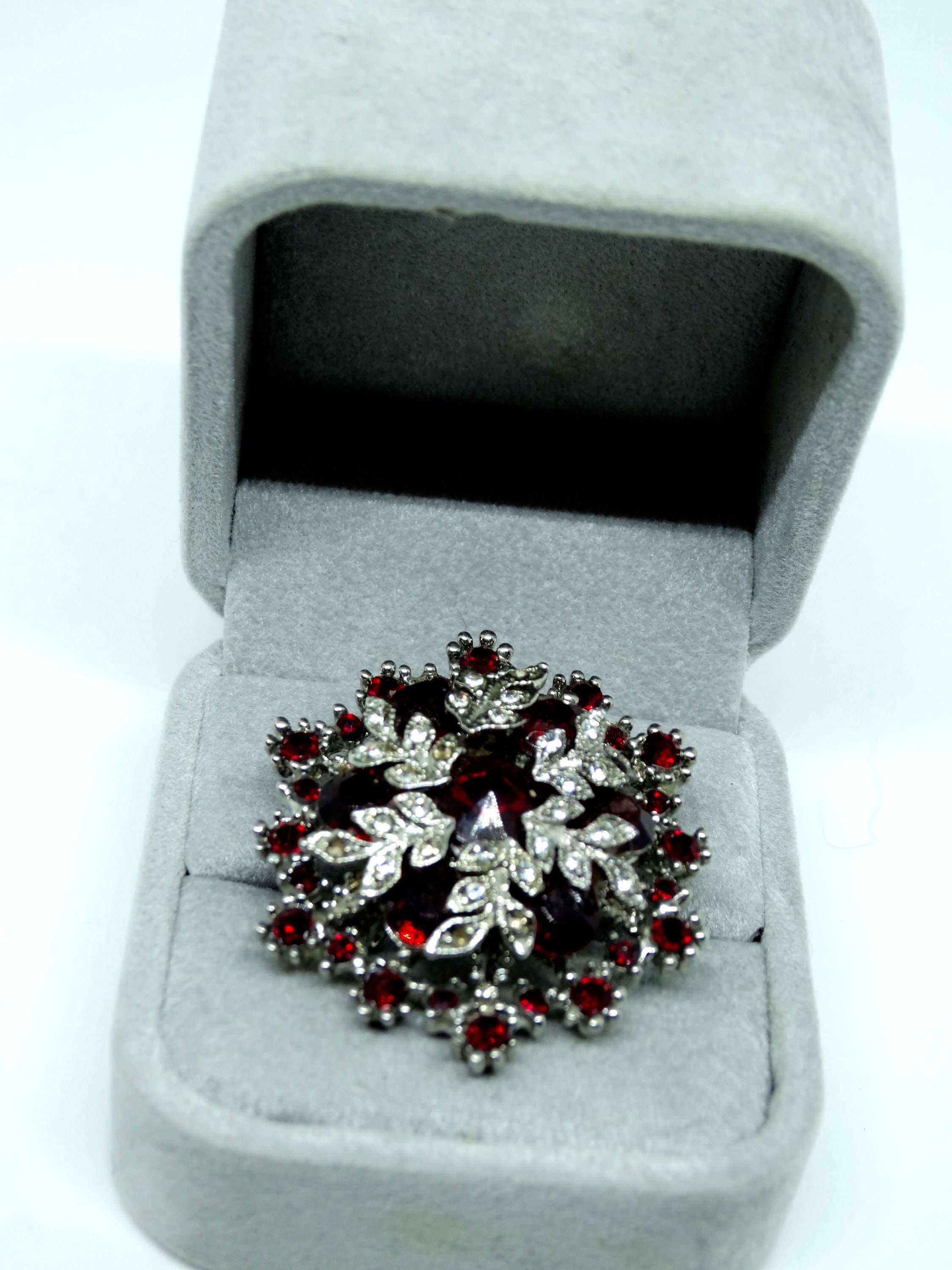 Very Nice Red and Clear Rhinestones Brooch - Layered Design With ...