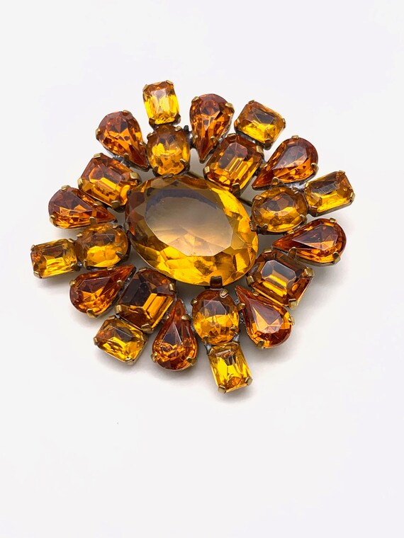 Sparkling CZECH Vtg Vibrant Orange/Topaz Glass Brooch… - Gem