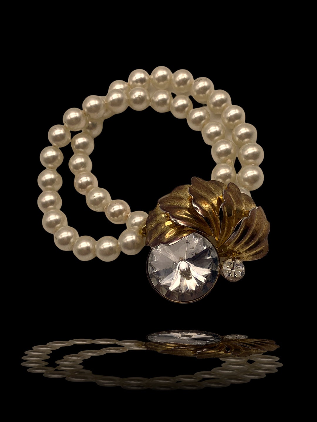 Luscious 2-strand Simulated Pearls Blazing Clasp Bracelet - Showy 70s ...