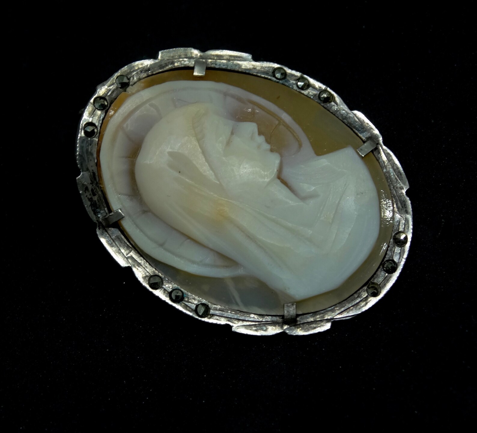 Vintage Madonna Cameo Brooch or Pendant - 800 Silver Frame With ...