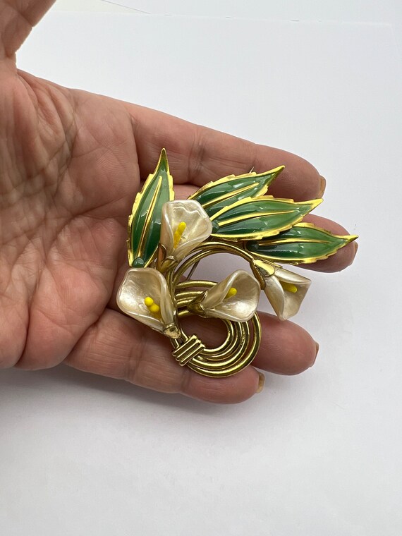 RARE Glass Enameled Calla Lily Flower 1940s Dimension… - Gem