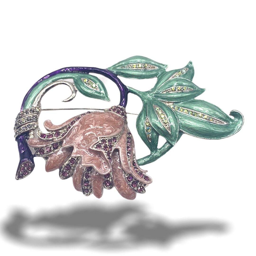 Large Harmonious Floral Brooch Design, Vibrant Enamels Accentuated by ...