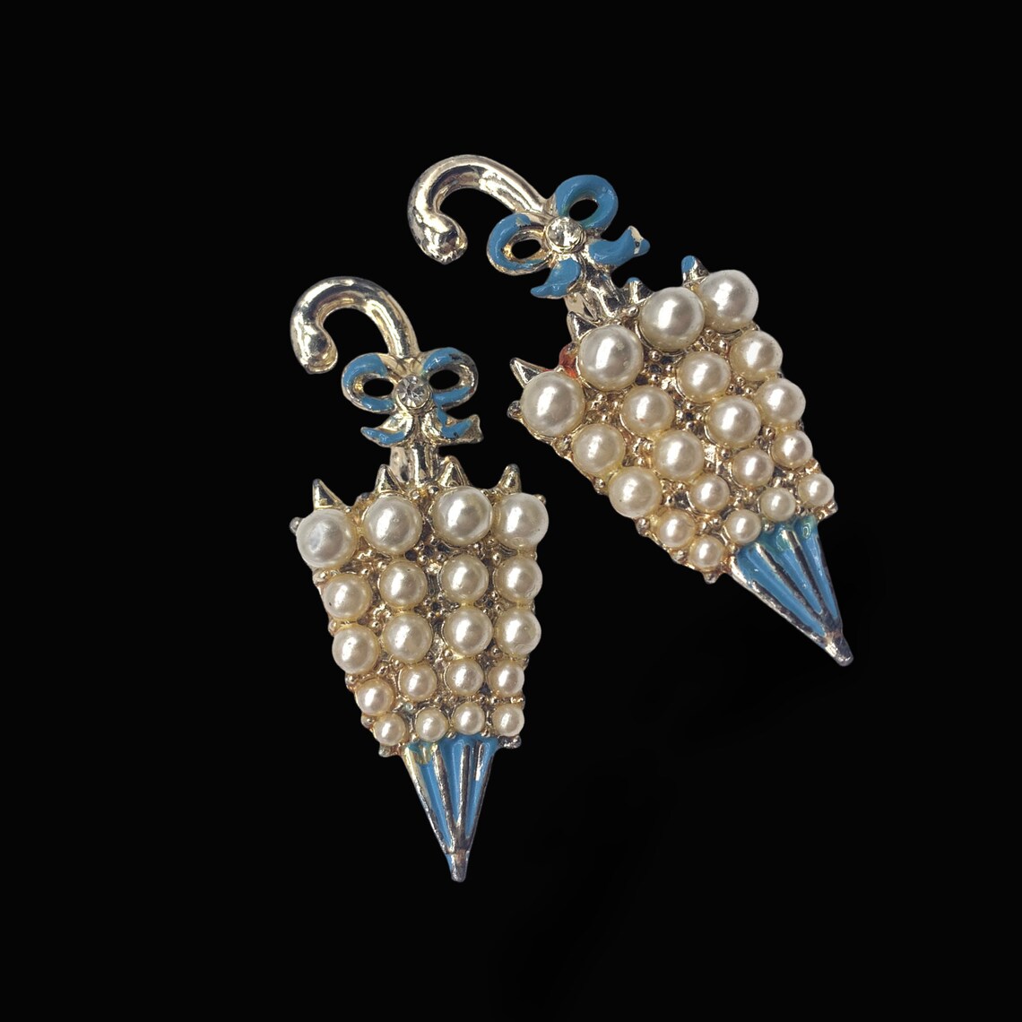 Adorable Umbrella/parasol Twins Pins - Jeweled With Glass Pearls, Pale ...
