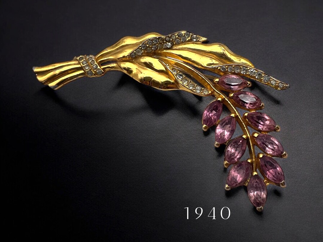 Exquisite 1940s Pink Flower Bouquet Design Brooch -clear Crystals and ...