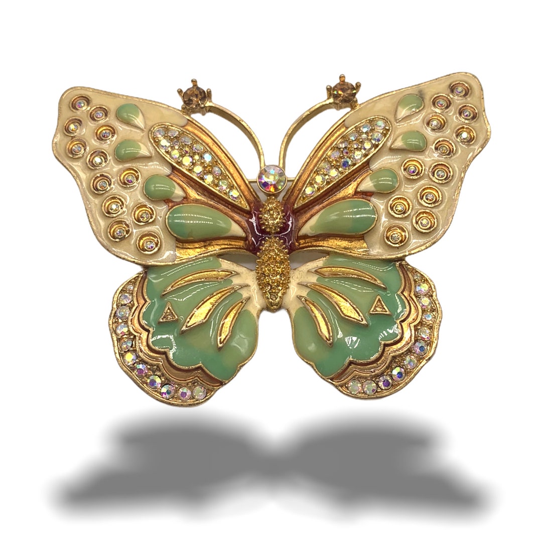 Vintage Kenneth Jay Lane Butterfly Brooch - Huge, Dimensional Butterfly ...
