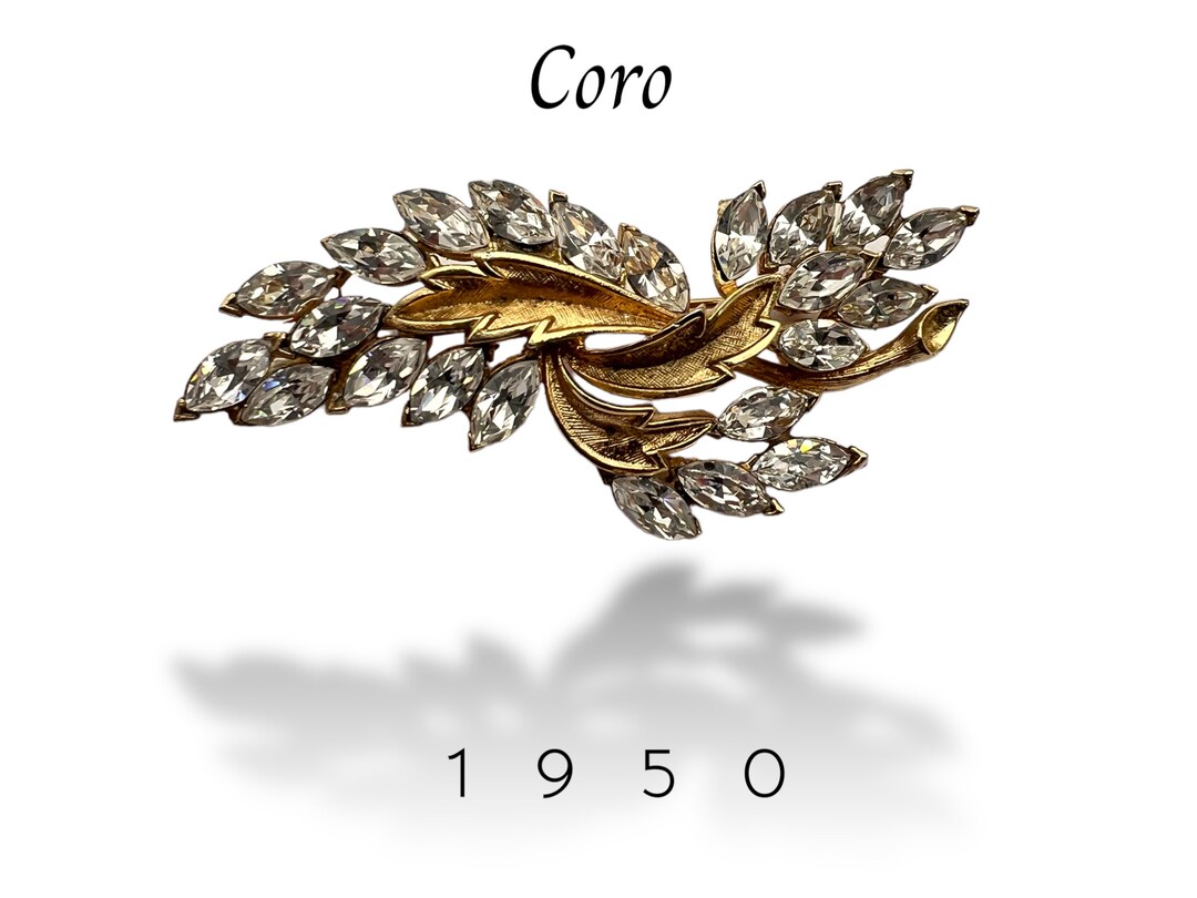1950s Coro Sparkling Arrangement of Leaves and Diamond Bloom Brooch ...