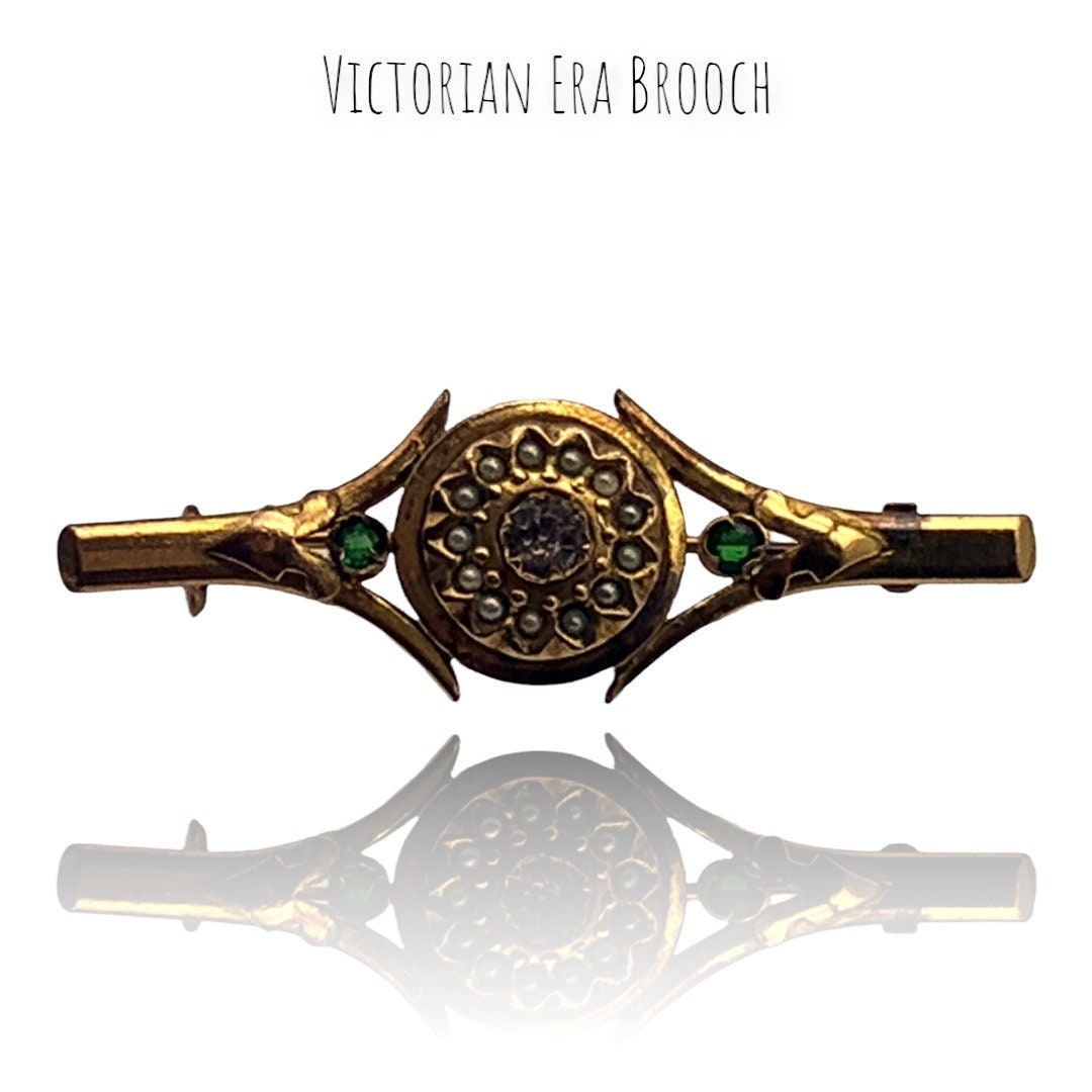 Adorable Antique Victorian Bar Brooch With Seed Pearls and Crystals ...