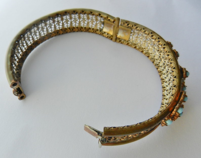Authentic Hinged Bangle/bracelet Edwardian Era - Flowers in Turquoise ...