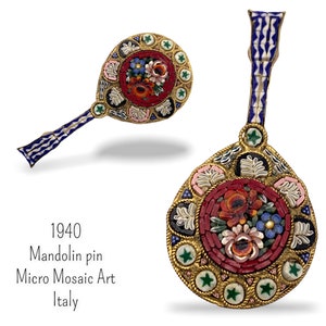 Vintage VIMEN Italy Signed Brooch - Micro Mosaic Mandolin/guitar ...