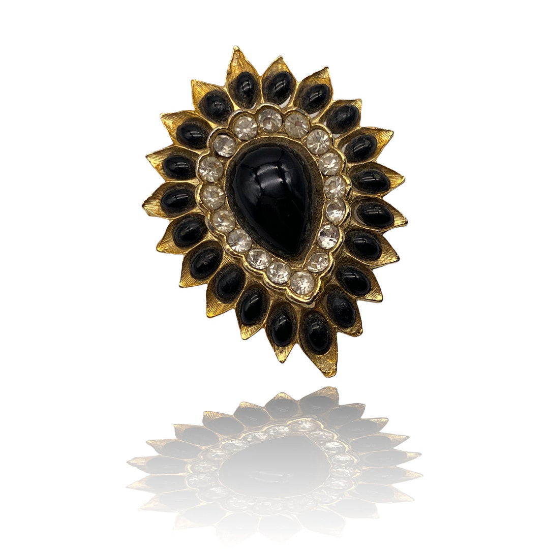 1950 Vintage Gold and Black Drop Form Brooch - Great Design With ...