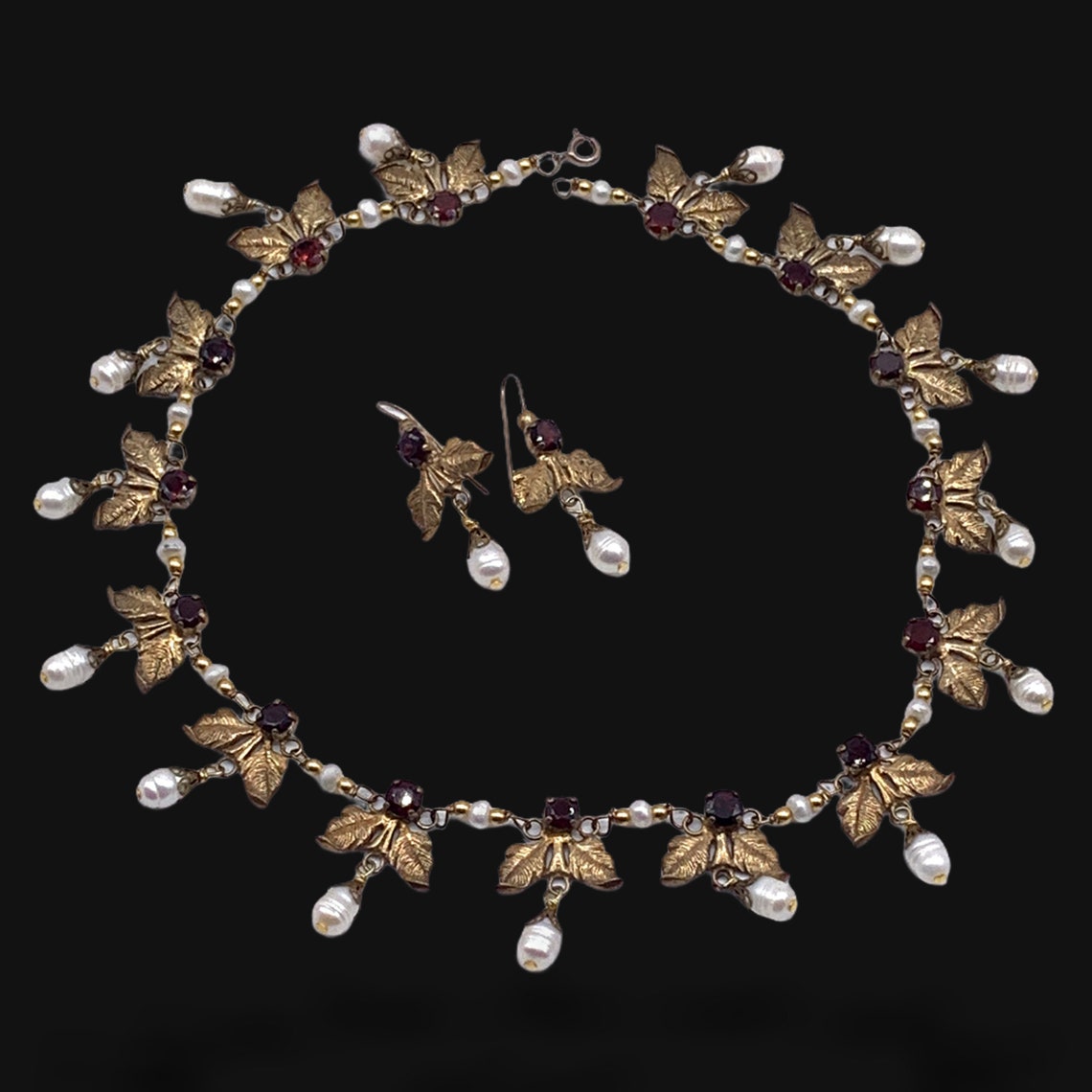 Fine Antique Victorian 925 Silver 9k Gold Plated, Pearls and Garnet ...