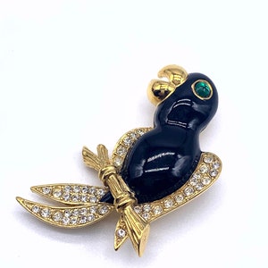 SPHINX Jeweled Parrot Bird Figural Pin Glossy Black Enamel W ...