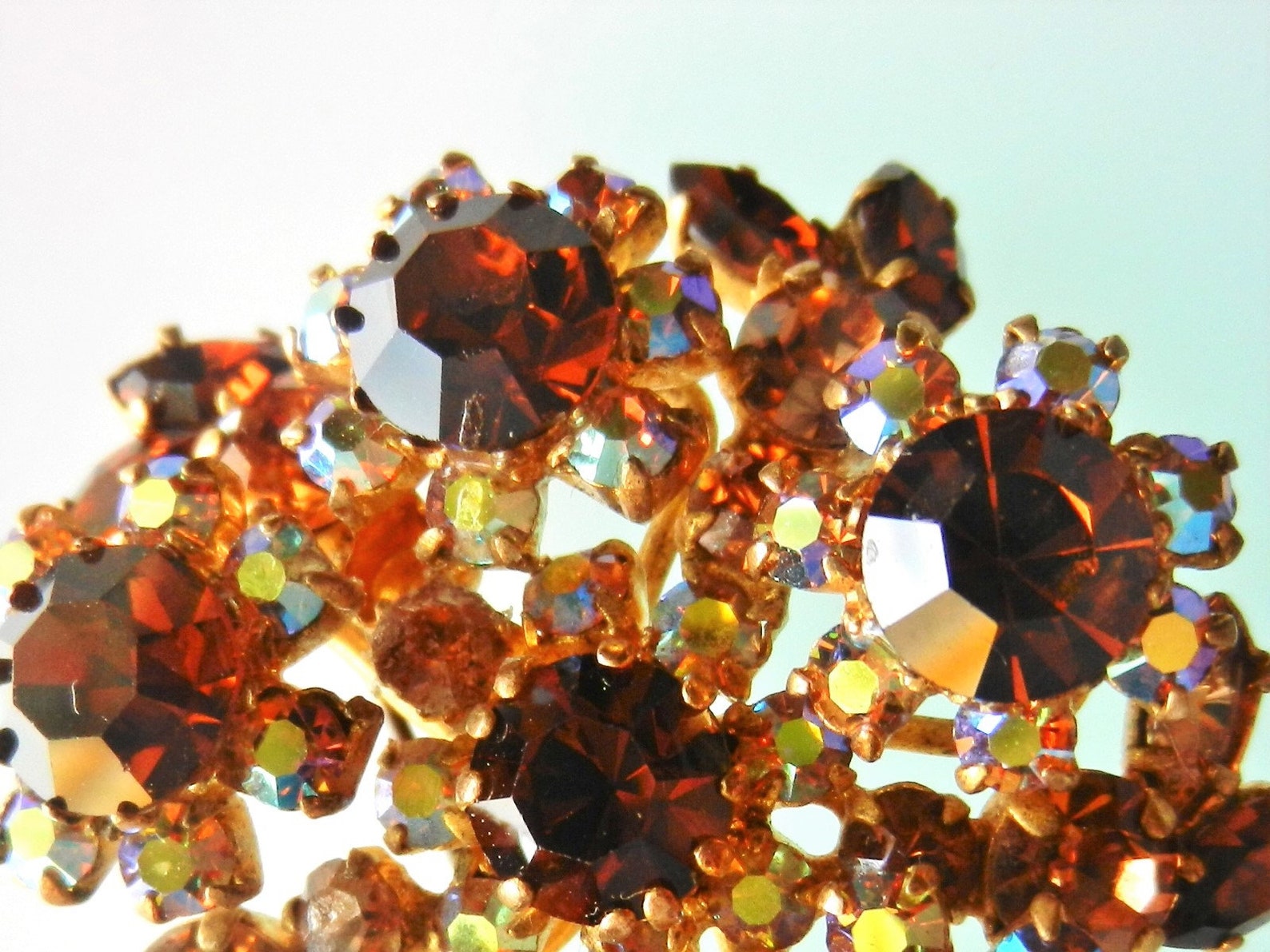 Mid-Century French amber & topaz crystals brooch layered pin | Etsy