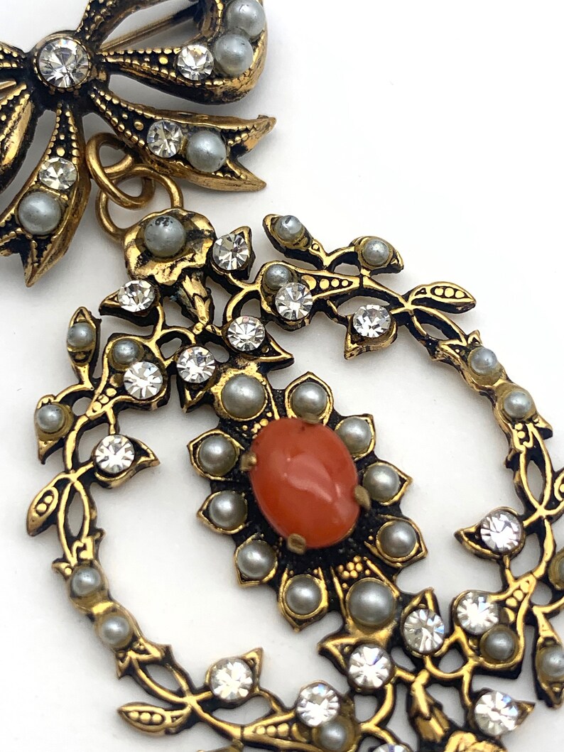 Gorgeous Edwardian Design Dangle Pendant Brooch W/real Red Coral Cab ...