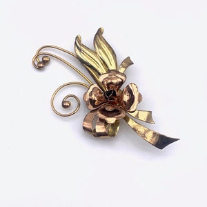 Harry Iskin 40's Gold Filled Floral Pin - Spray Bouquet in Rose and ...