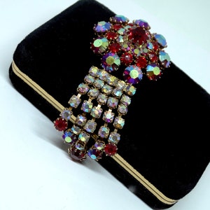 Vintage 1960's Rhinestone Dangle Brooch With Siam Red/red Cherry/ab ...