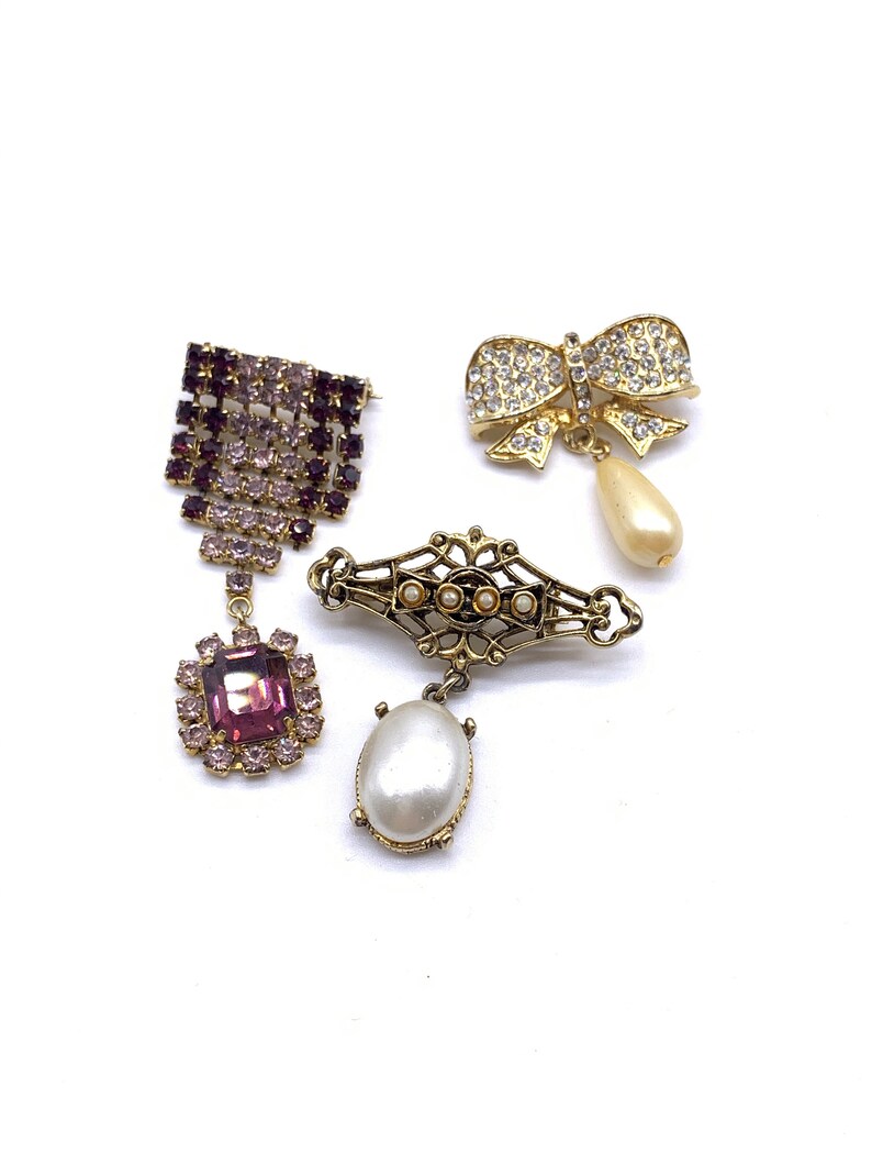Sparkling Trio of Antique Dangling Brooches - Three 1950s and 1960s ...