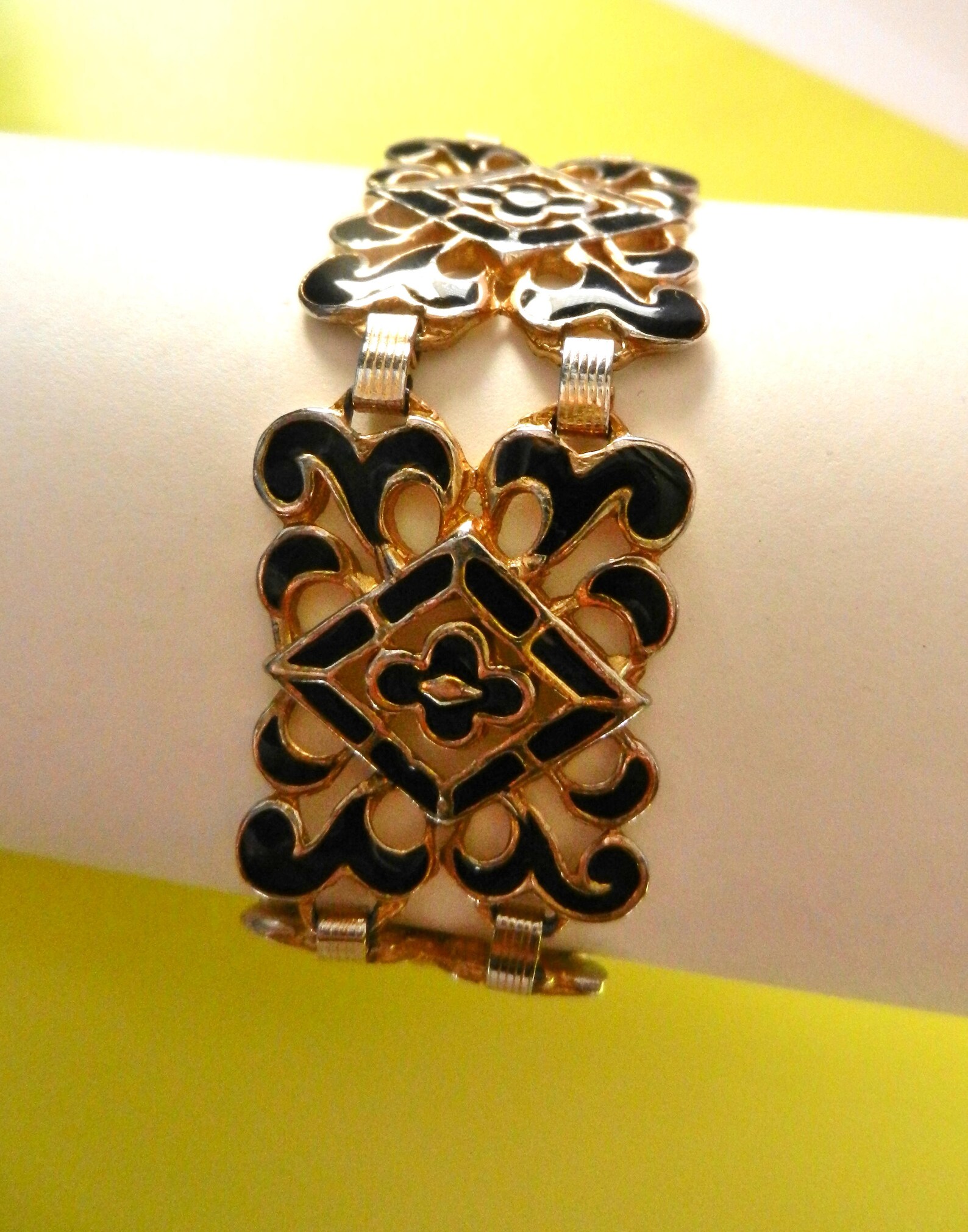 Amazing Openwork Fancy Links Square & Black Enamel Bracelet - Fresh 5 ...