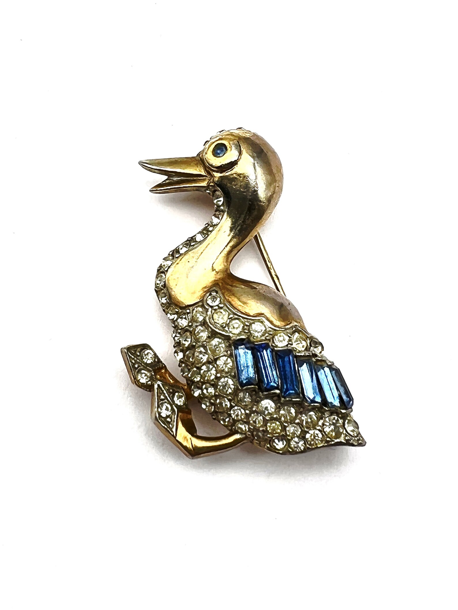 Walking Duck Pin Brooch - 1940s Amazing Jeweled Figural Duck Brooch ...