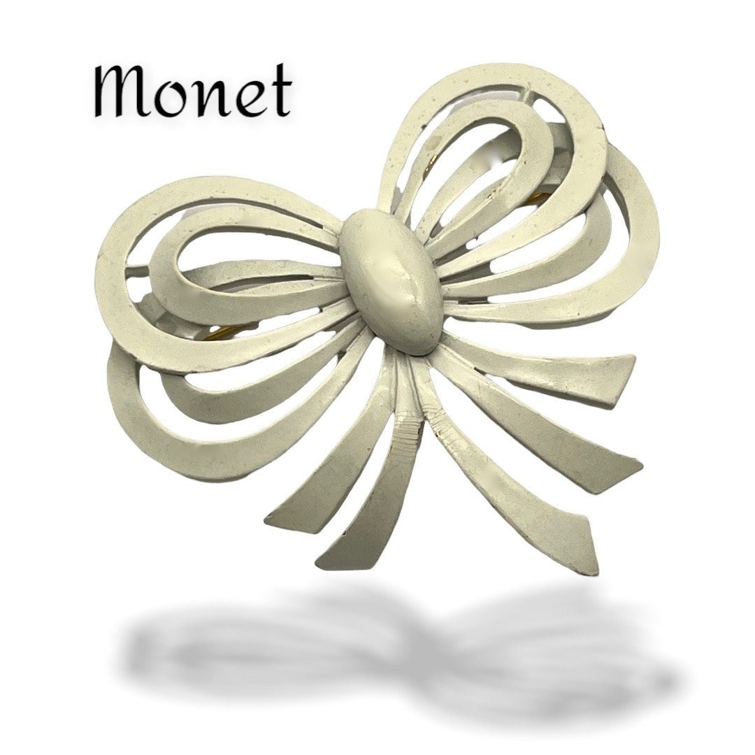 Beautiful Monet Multi-loops Bow Brooch Matte White Enamel Amazing ...