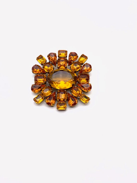 Sparkling CZECH Vtg Vibrant Orange/Topaz Glass Brooch… - Gem