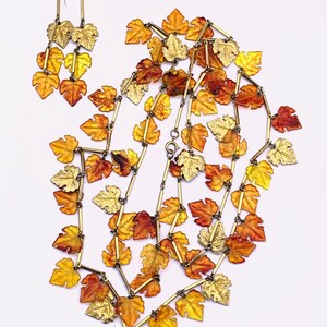 Awesome Autumn Leaves Long Necklace & Pendant Earrings Set Leaves in ...