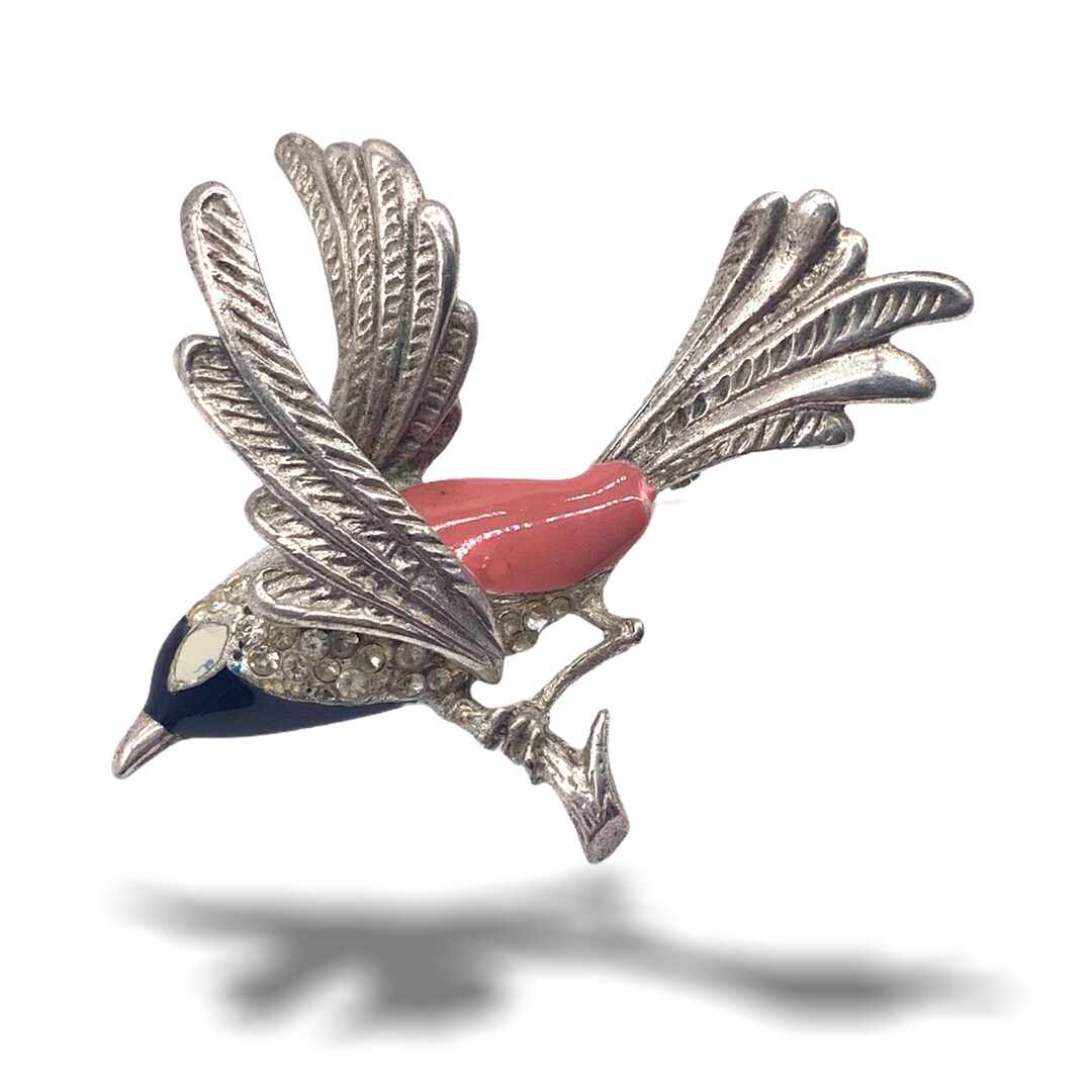 Lovely 1950s Figural Bird Brooch Pin - Enamel and Rhinestones on a ...