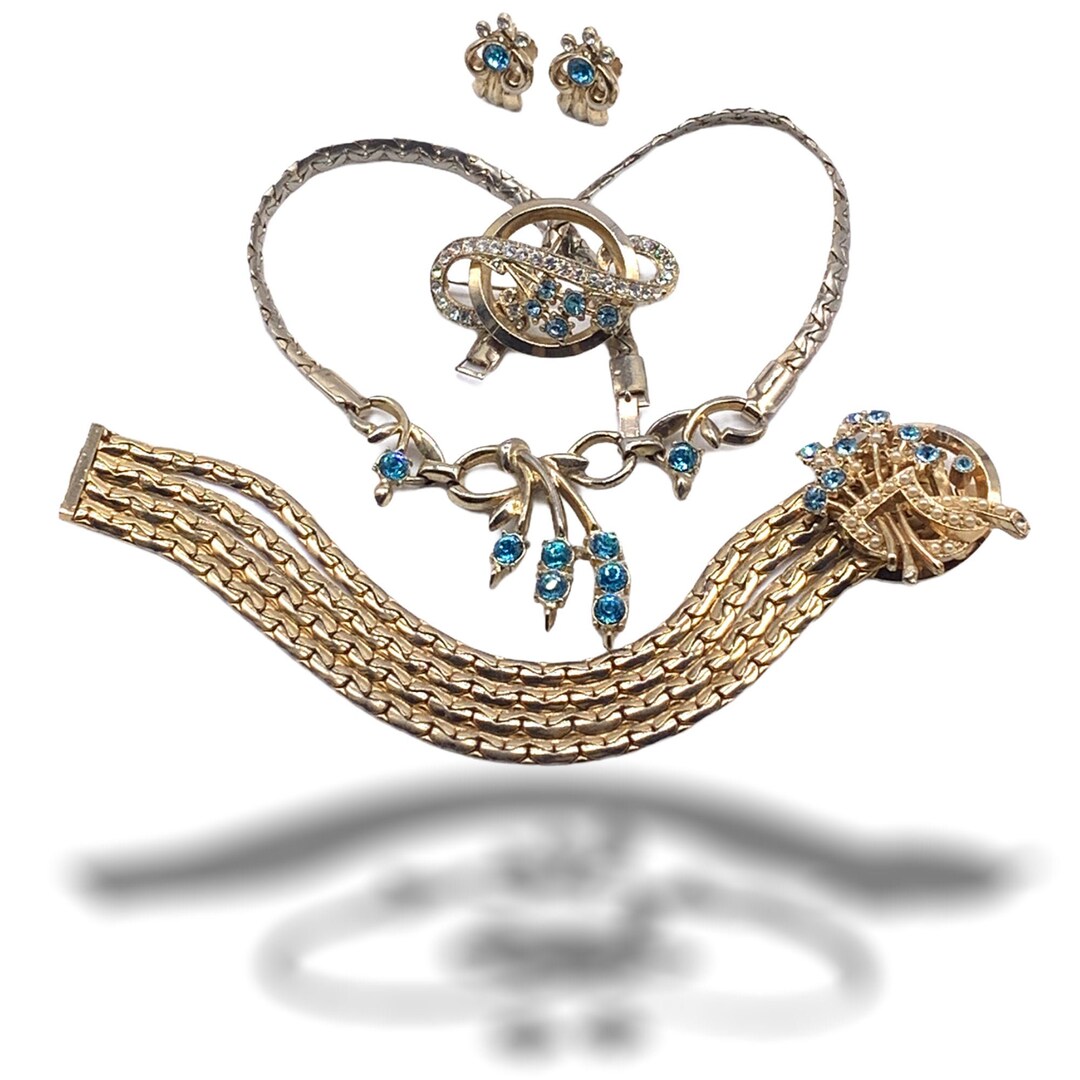 Exquisite Retro Sparkling Aqua & Clear Rhinestone Necklace - Etsy