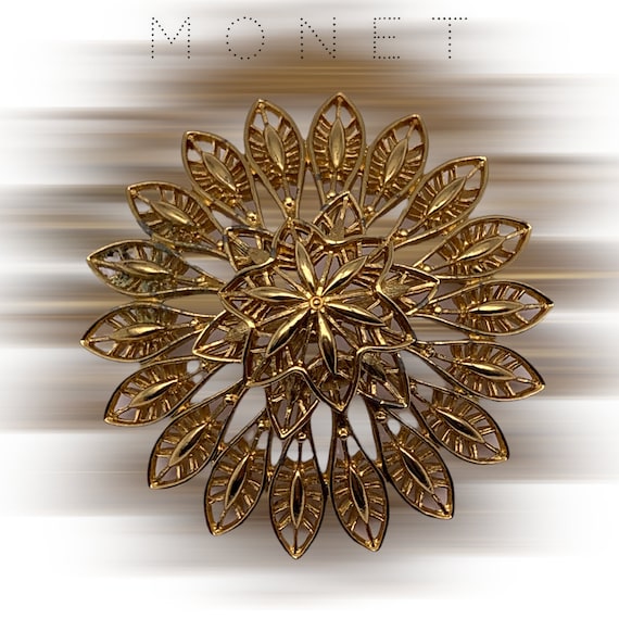 1970s rare MONET brooch-highly domed open floral desi… - Gem