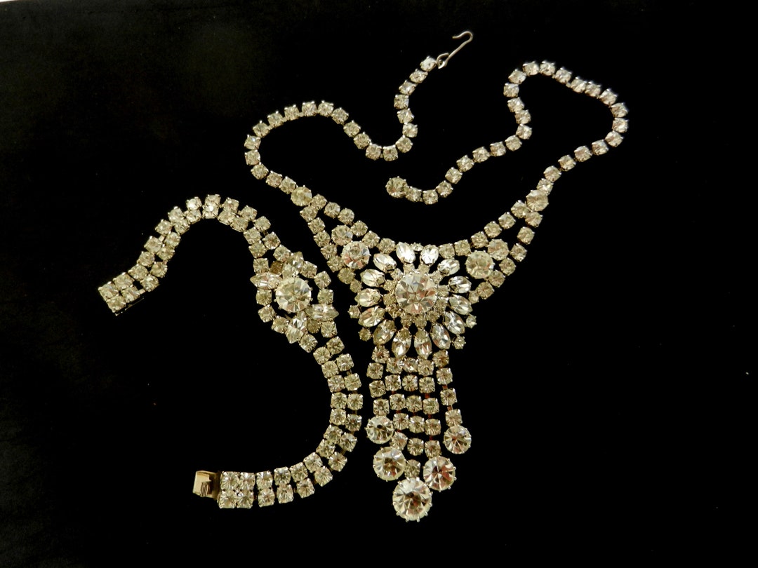 Stunning Unsigned Weiss Rhinestone Necklace & Bracelet Set, Wedding ...
