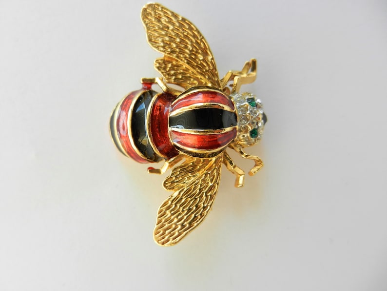 Lovely figural Fly/Moth/Bee/Insect brooch with shiny Black and | Etsy