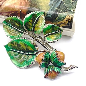 Vintage EXQUISITE Tree Series Enamel Hazel Leaf Brooch Brooch ...