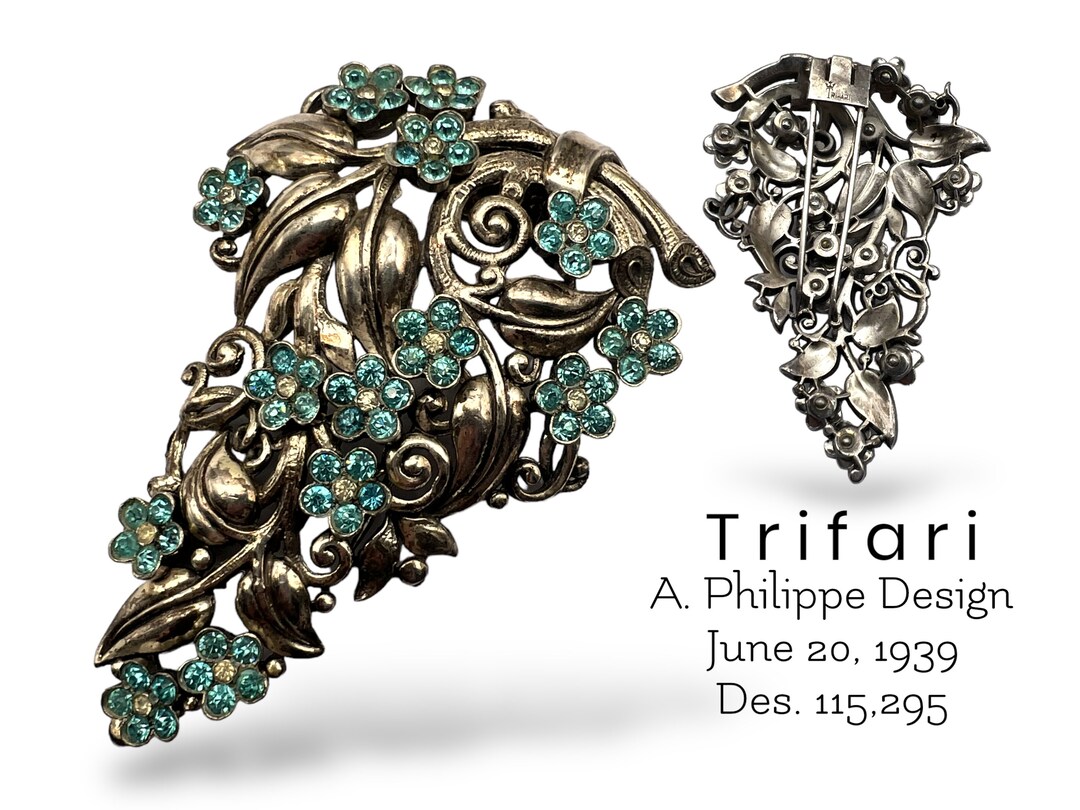 1939s Rare Crown Trifari Rhinestone Floral Dress/fur Clips Pin Alfred ...