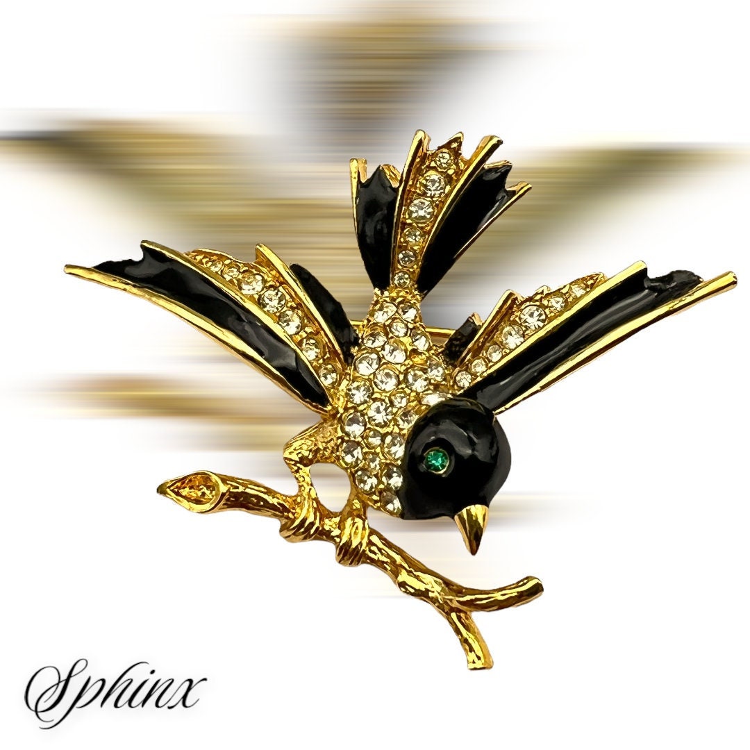 Sphinx Enamel Bird Pin, Sparrow / Swallow Brooch, Vintage Sphinx Enamel ...