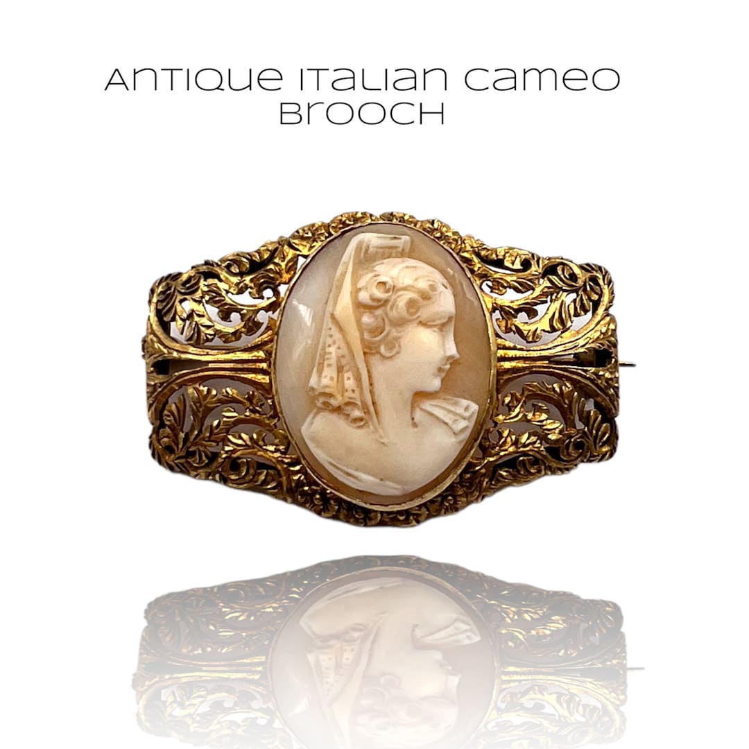 Right Facing Cameo Brooch With Gorgeous Frame Gold Plated Antique ...