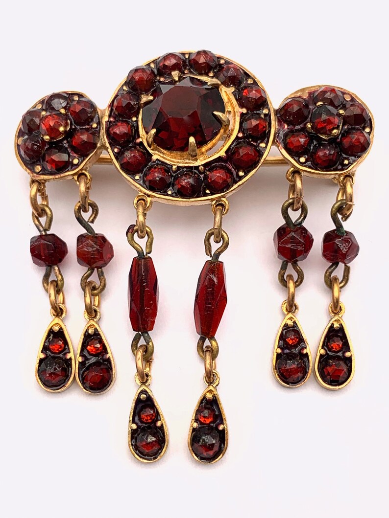 Antique Victorian Bohemian Gilt Garnet Brooch - Rare Victorian Bohemian ...