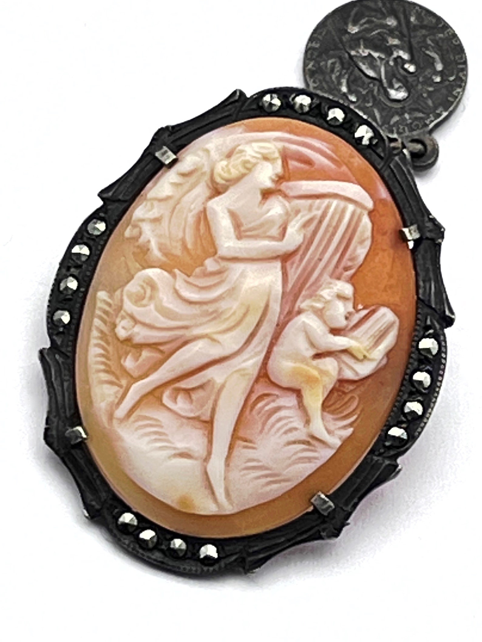 Antique Italian Carved Shell Cameo 800 Silver Brooch/pendant - Etsy