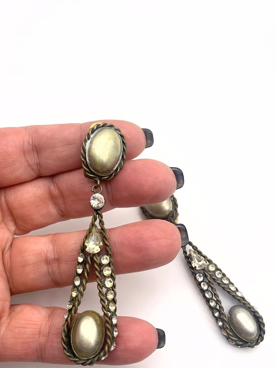 1950s Appealing dark golden ribbon Dangling Earrings … - Gem