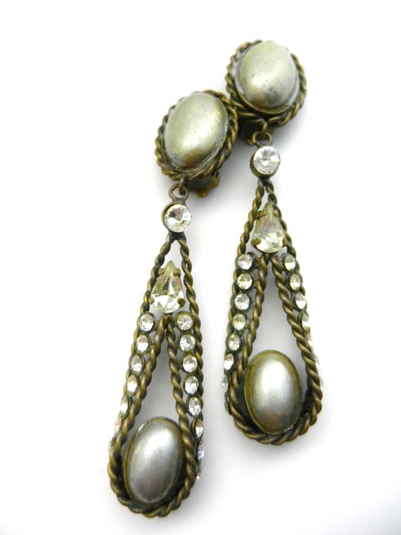 1950s Appealing dark golden ribbon Dangling Earrings … - Gem