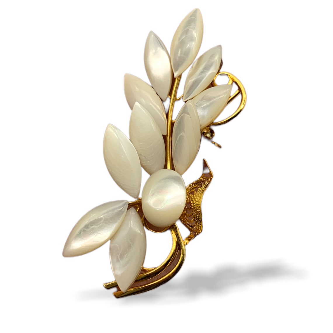 Elegant Branch of Leaves Brooch With Lovely Genuine Mother of - Etsy