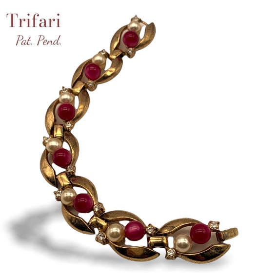 1950 Vintage Trifari Philippe Rhinestone, Simulated P… - Gem