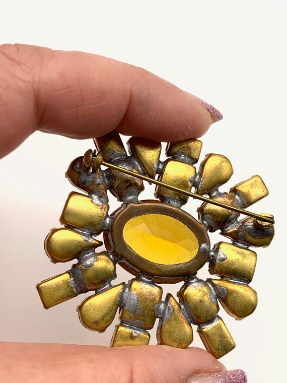 Sparkling CZECH Vtg Vibrant Orange/Topaz Glass Brooch… - Gem