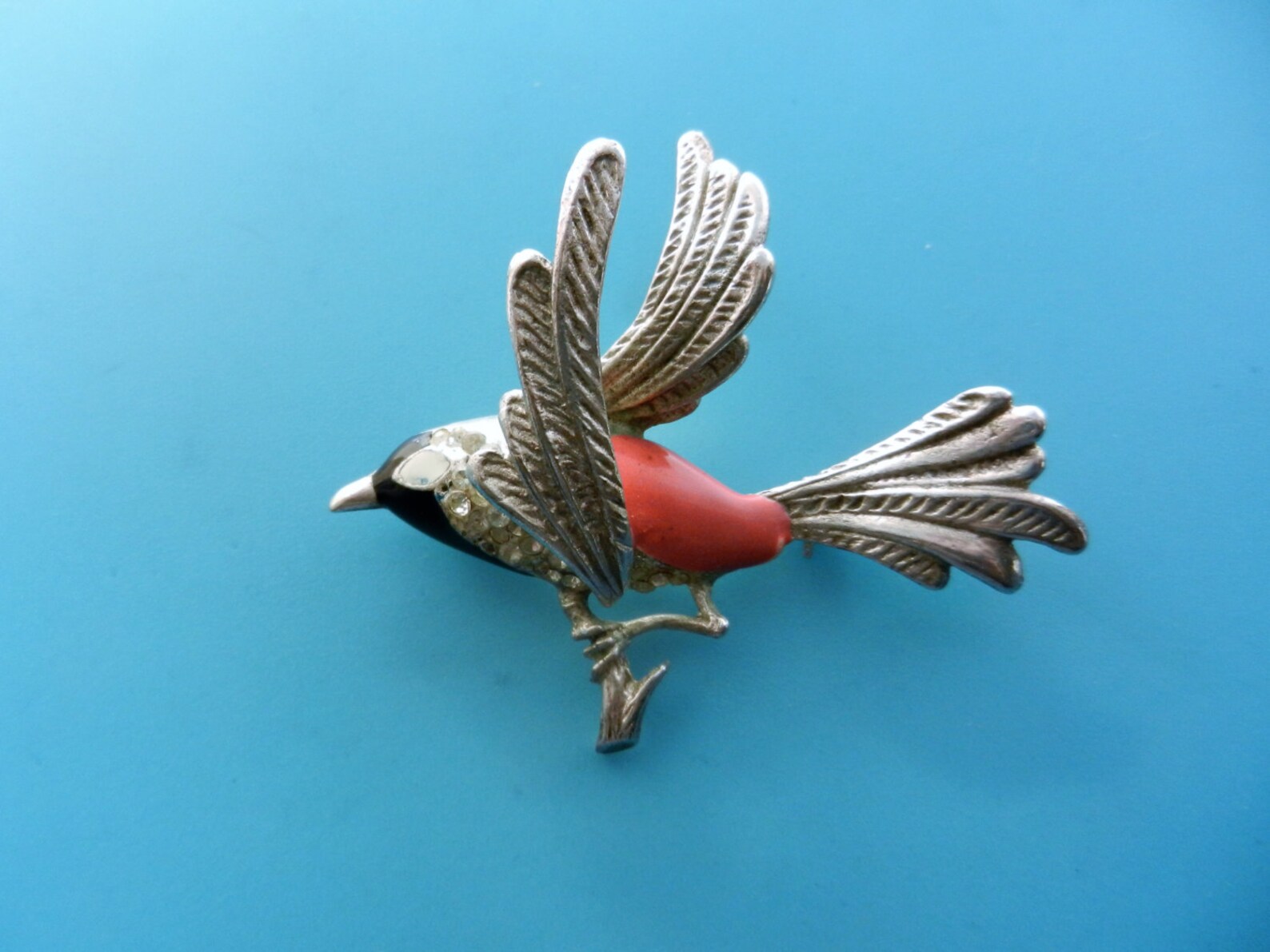 Lovely 1950s Figural Bird Brooch Pin - Enamel and Rhinestones on a ...