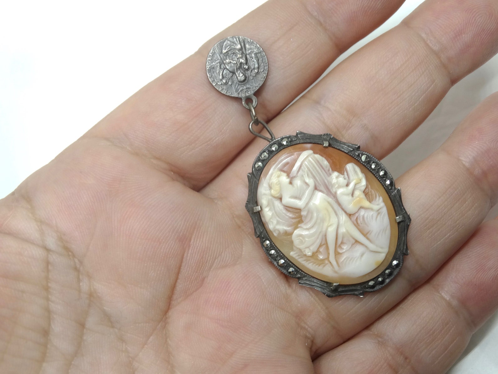 Antique Italian Carved Shell Cameo 800 Silver Brooch/pendant - Etsy