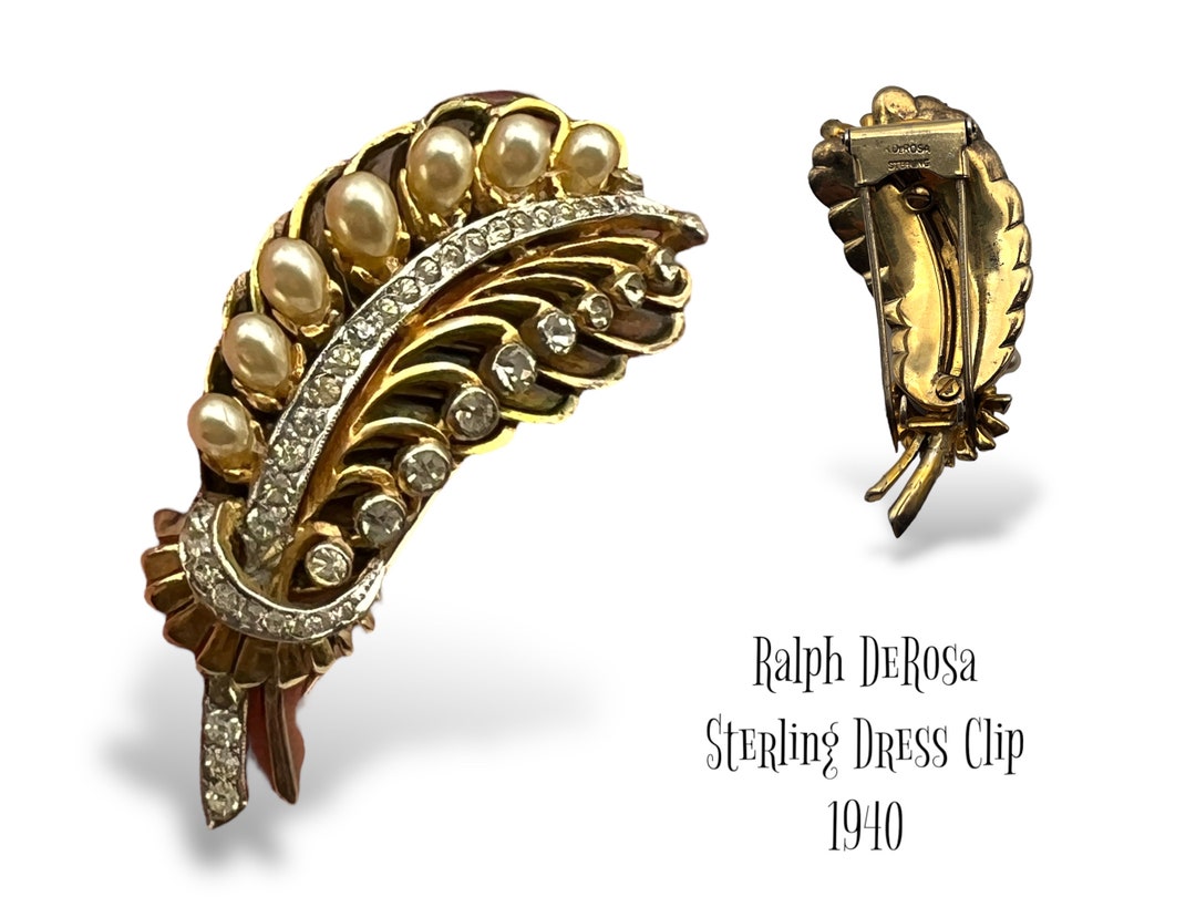 Rare R. Derosa Sterling Feather Art Deco Clip Dress, Pearls, Crystals ...