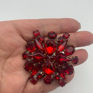 Super Sparkling CZECH Vtg Vibrant Red Glass Brooch - Unfoiled Bohemian ...