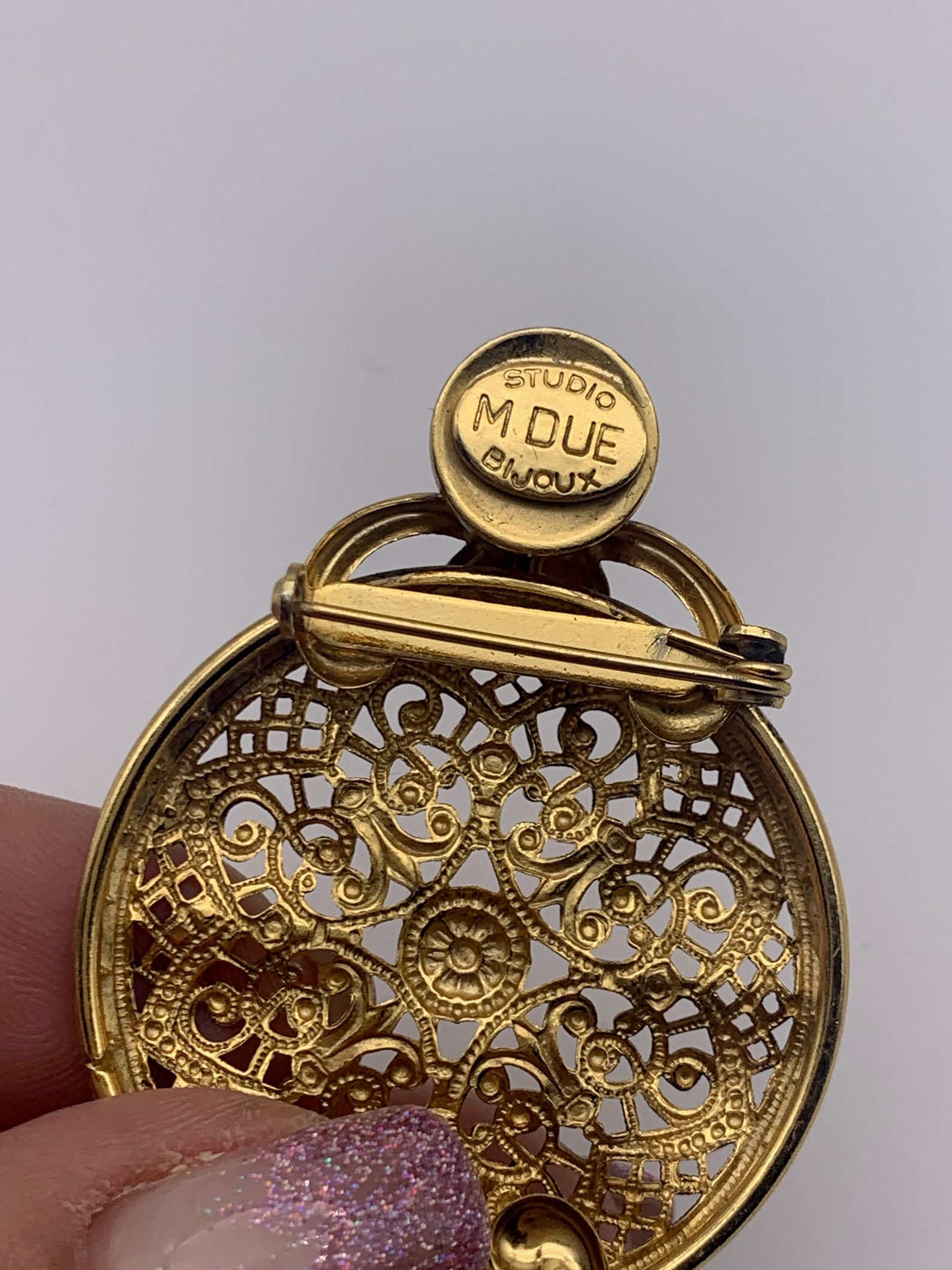 Italian Designer Signed Brooch Gold Stamped Filigree With - Etsy