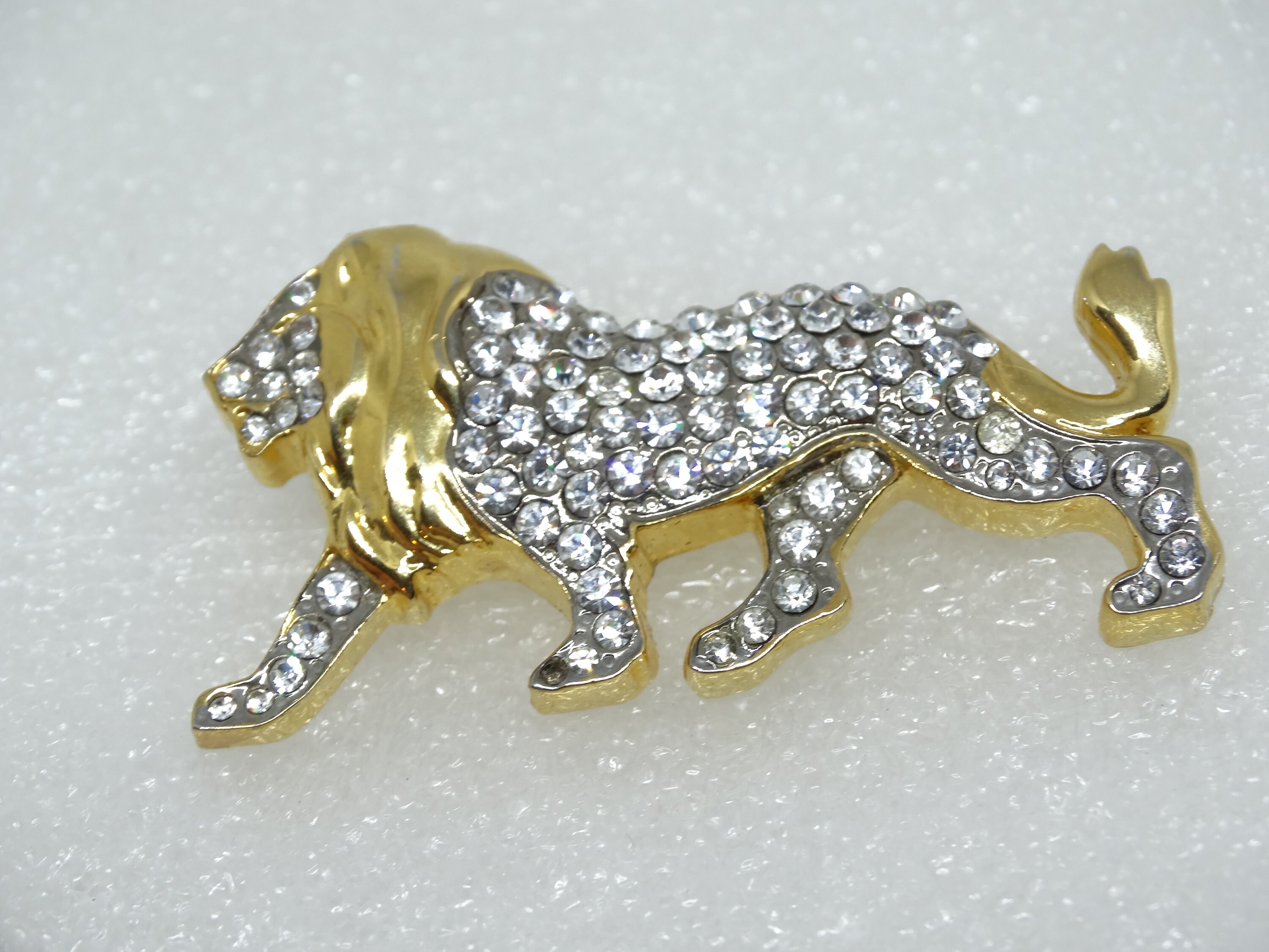 Lion Figural Bright Gold tone Paved w/Clear Crystal | Etsy